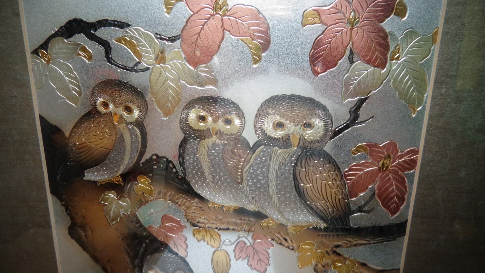 JAPANESE CHOKIN ART YOSHINOBU HARA SIGNED B ARTIST 1983 OWLS COPPER ...