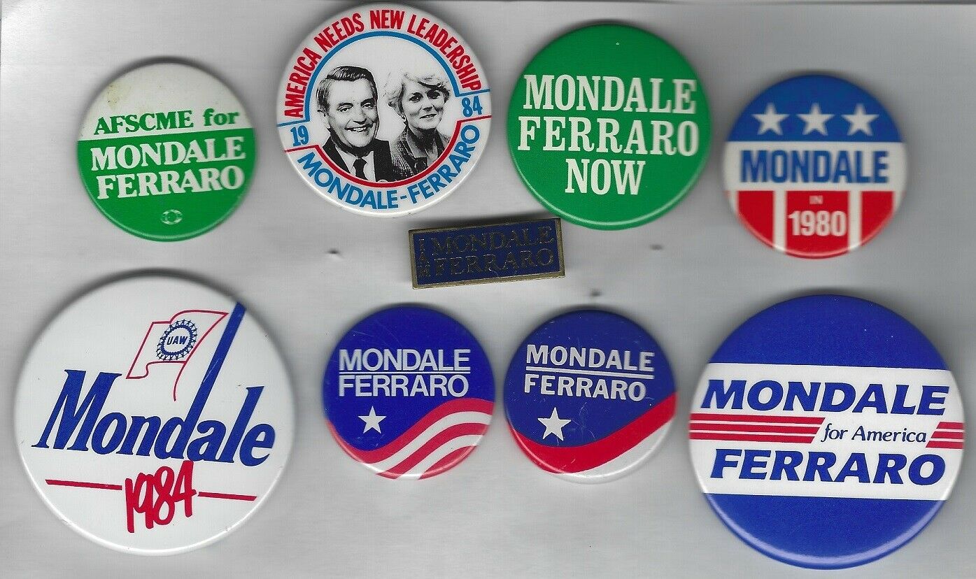9 Different 1984 WALTER MONDALE For President Campaign Pins | #16978691