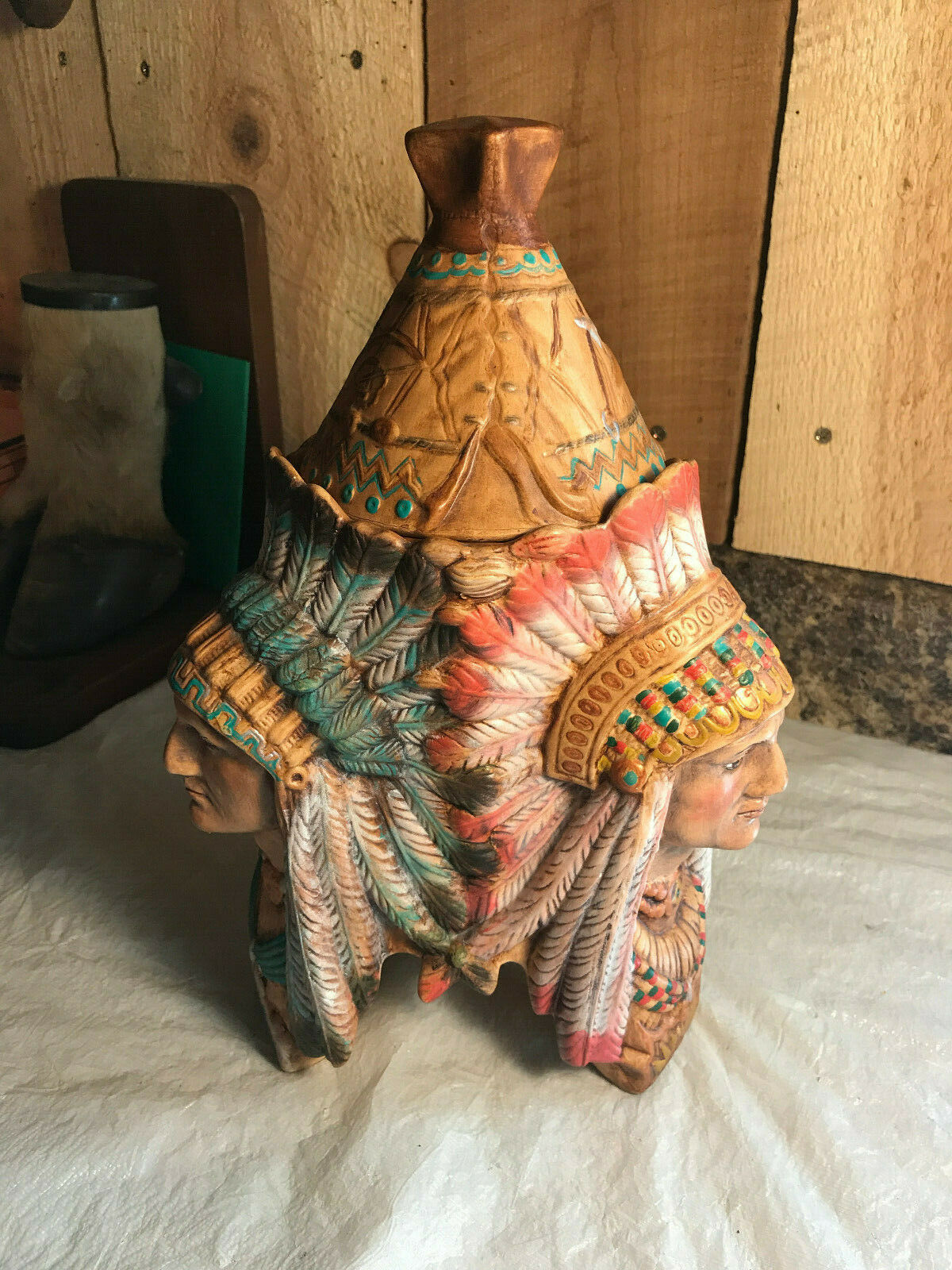 Vintage Native American Indian Chief TeePee Ceramic Cookie Jar | #16997449