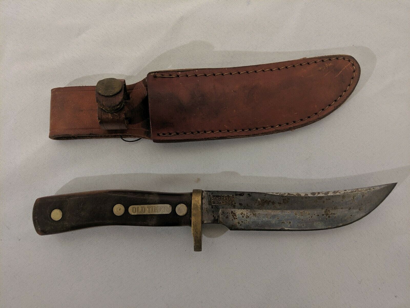 VINTAGE SCHRADE USA 165 FIXED BLADE OLD TIMER HUNTING KNIFE WITH SHEATH ...
